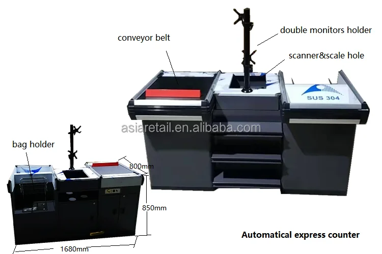 Supermarket Cash Register Stand with Conveyor Belt