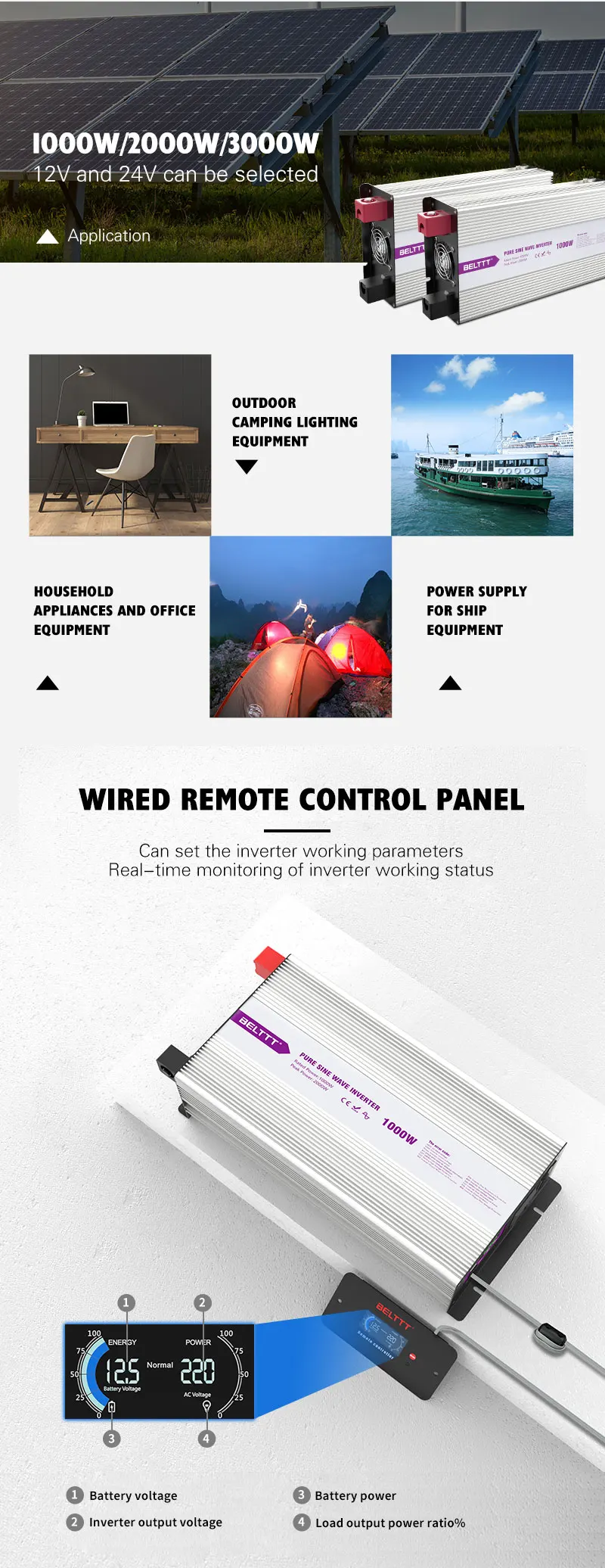 Belttt Inverter 24v 220v 3000w Pure Sine Wave Dc To Ac Converter With ...