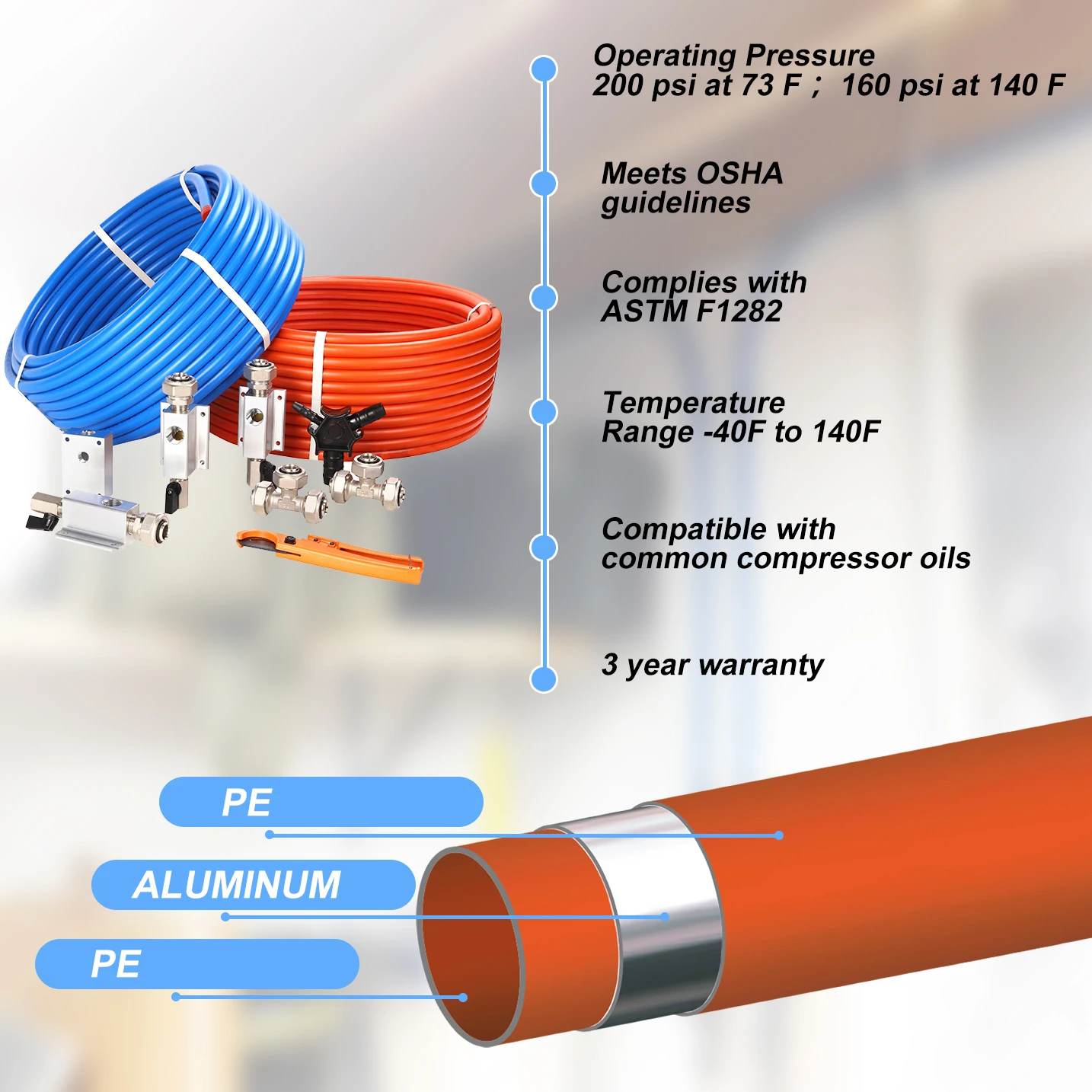 Air Compressor Accessories Kit Piping System1/2 Inch X 100 Feet Hdpe ...