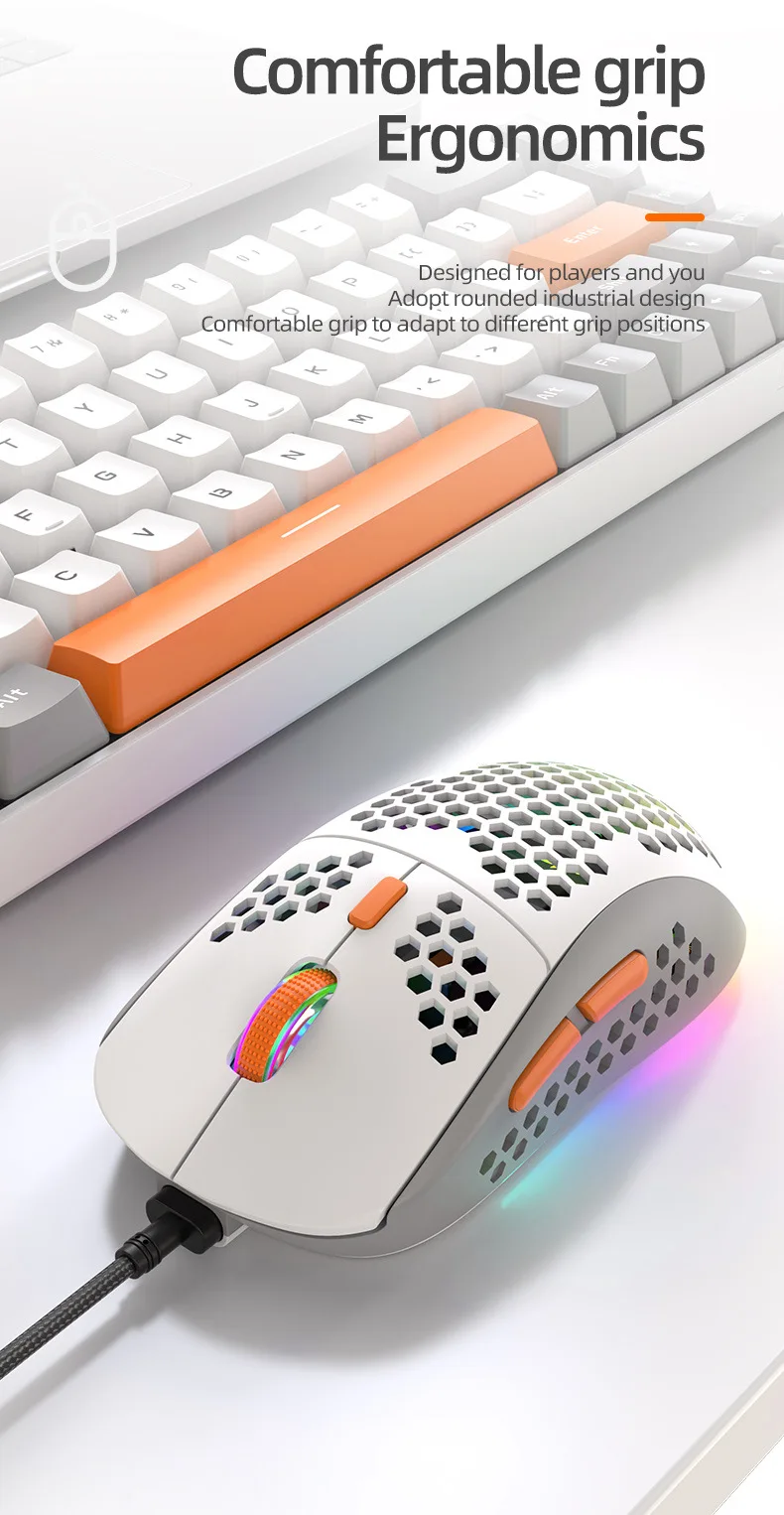 M8 RGB Gaming Mouse - 6400 DPI, Lightweight, and Colorful