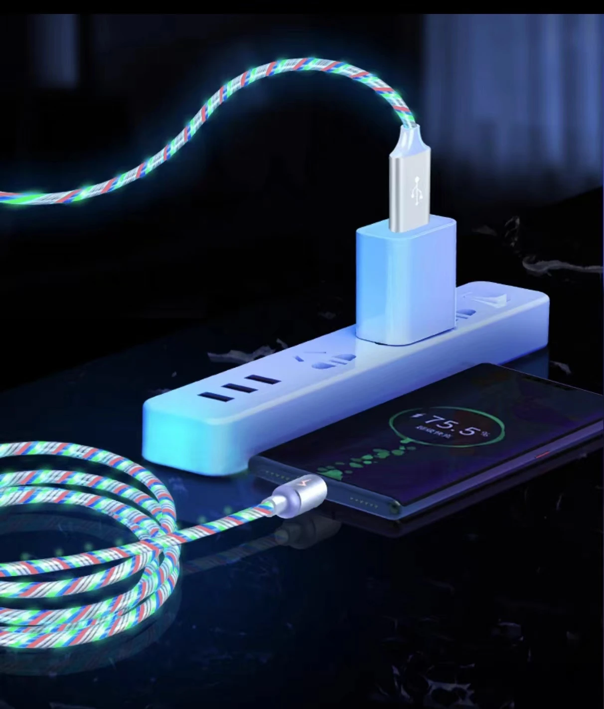 Streamer Led Flowing Light Fast Charging 3 in 1 Micro Type C 3a Quick ...