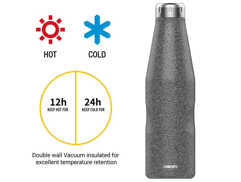 HAERS Double Walled Vacuum Flask - Insulated Sports Water Bottle