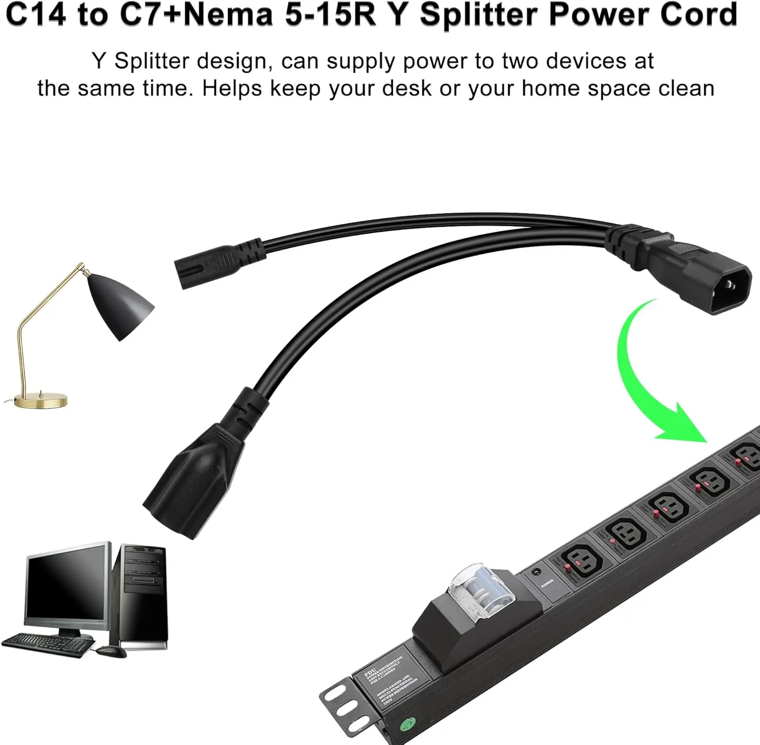 IEC C14 Plug to C7+NEMA 5-15R Y Slipper Power Extension Cord 10A/15A ...