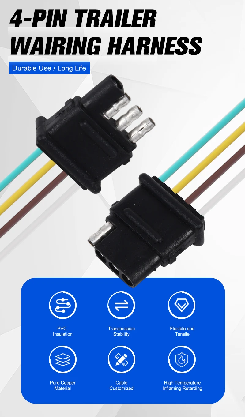 Factory Heavy Duty 4 Way Male Female Trailer Plug Light Connector Truck ...
