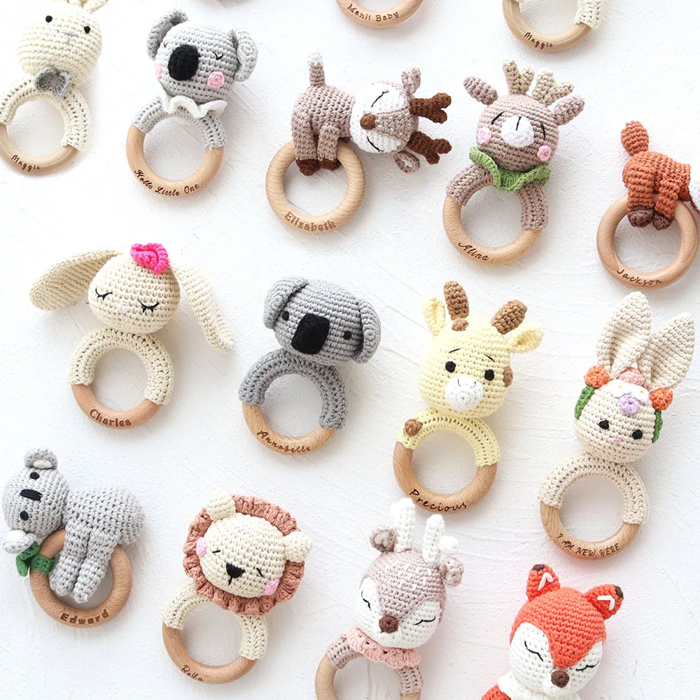 Wholesale Custom Chewable Toys Crochet Animal Baby Wooden Teether Ring ...