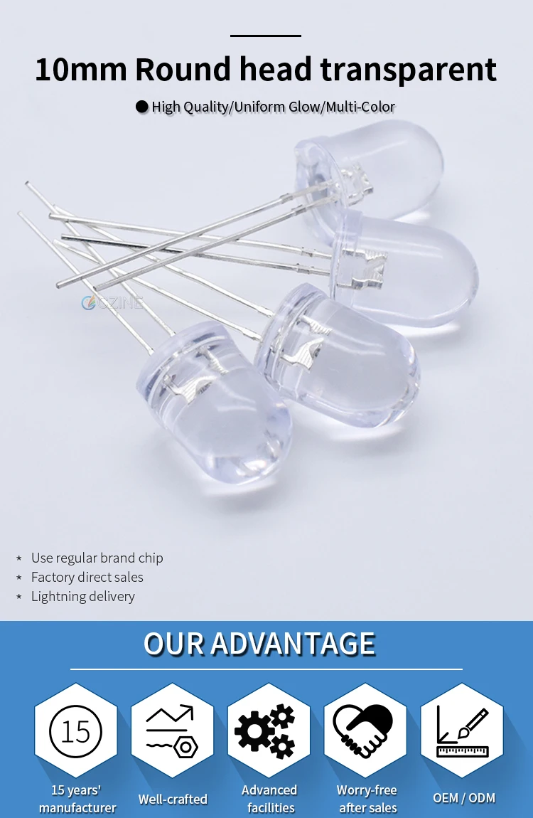 Czinelight Free Sample 10mm Round Top Dip Led Beads Long Pins Water ...