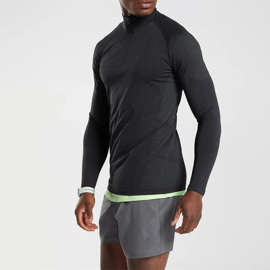 Oem Half Zip Turtle Neck Long Sleeve Athletic Workout Tops Custom Men ...