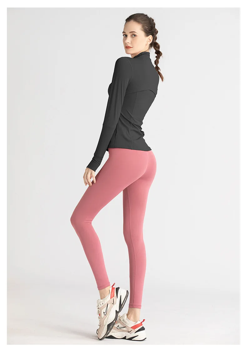 High Elastic Long Sleeve Full Zip Running Slim Fit Yoga Jacket With ...