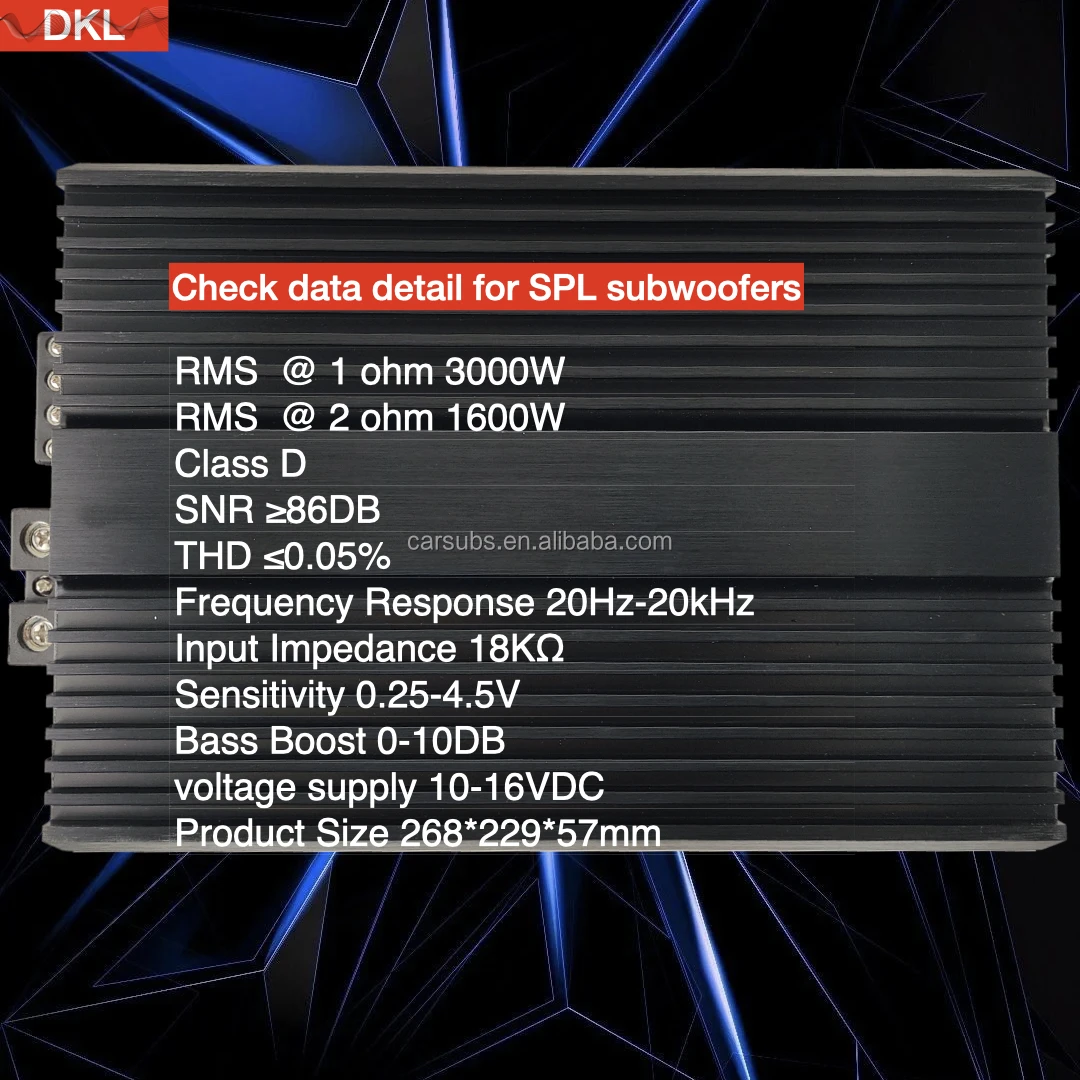 Fullrange Car Subwoofer Amplifier Rms 3000w Class D Max 1 Ohm Peak 6000w Spl Strong Bass Car ...