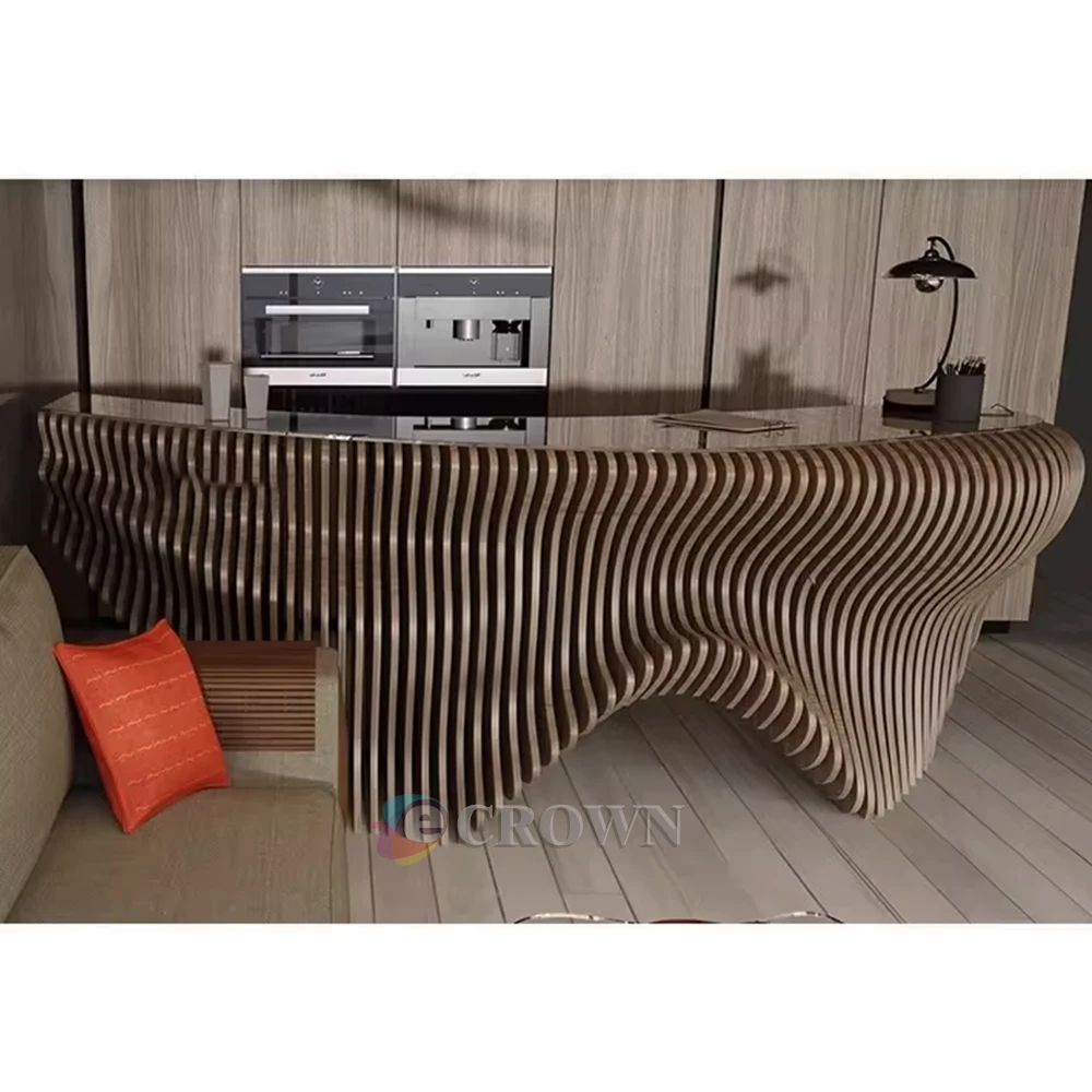 Modern cashier table reception curved kiosk design Wave curved design ...