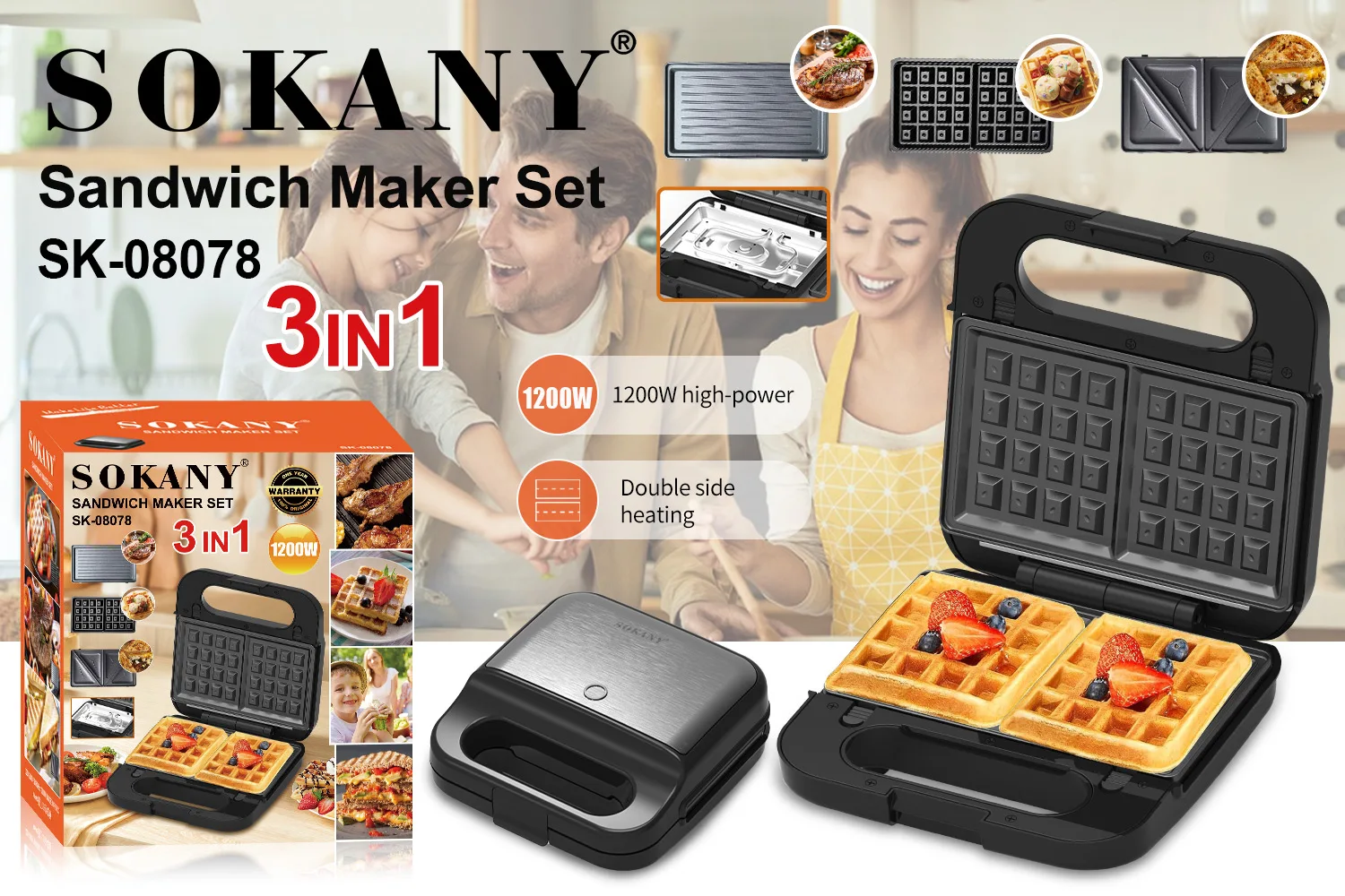 SOKANY Breakfast Maker Machine Non-stick Sandwich Maker Set 3 in ...