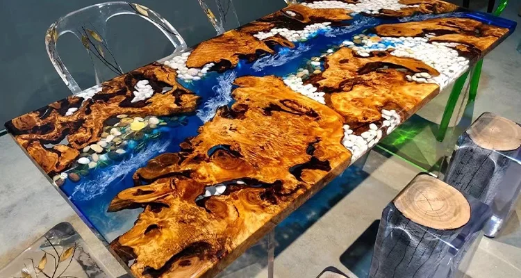 Blue Ocean River Table Stone Decoration Slab Table Top Resin Epoxy