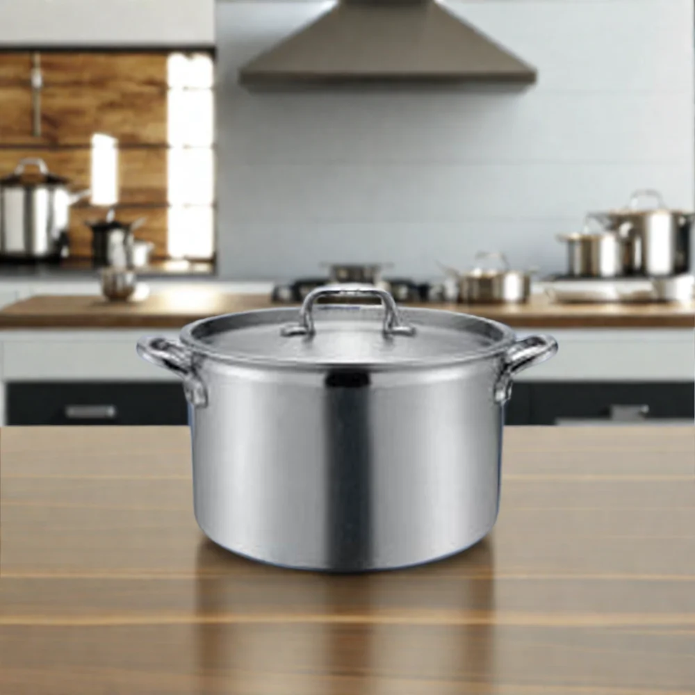 Large Sandwich Bottom Aluminium Cooking Pot with Double Handle Lid for ...