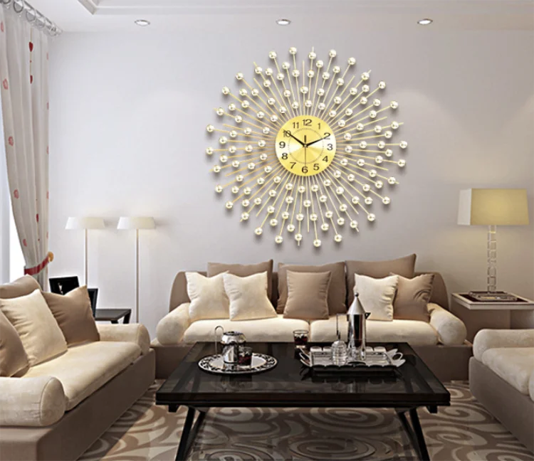 Home Decor Luxury Diamond Clock Creative Iron Art Metal Crystal Wall ...