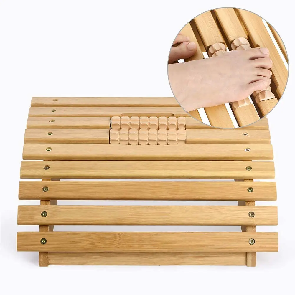 Bamboo Foot Drying Stool Wooden Foot Pedal Footrest Under Desk Rollers ...