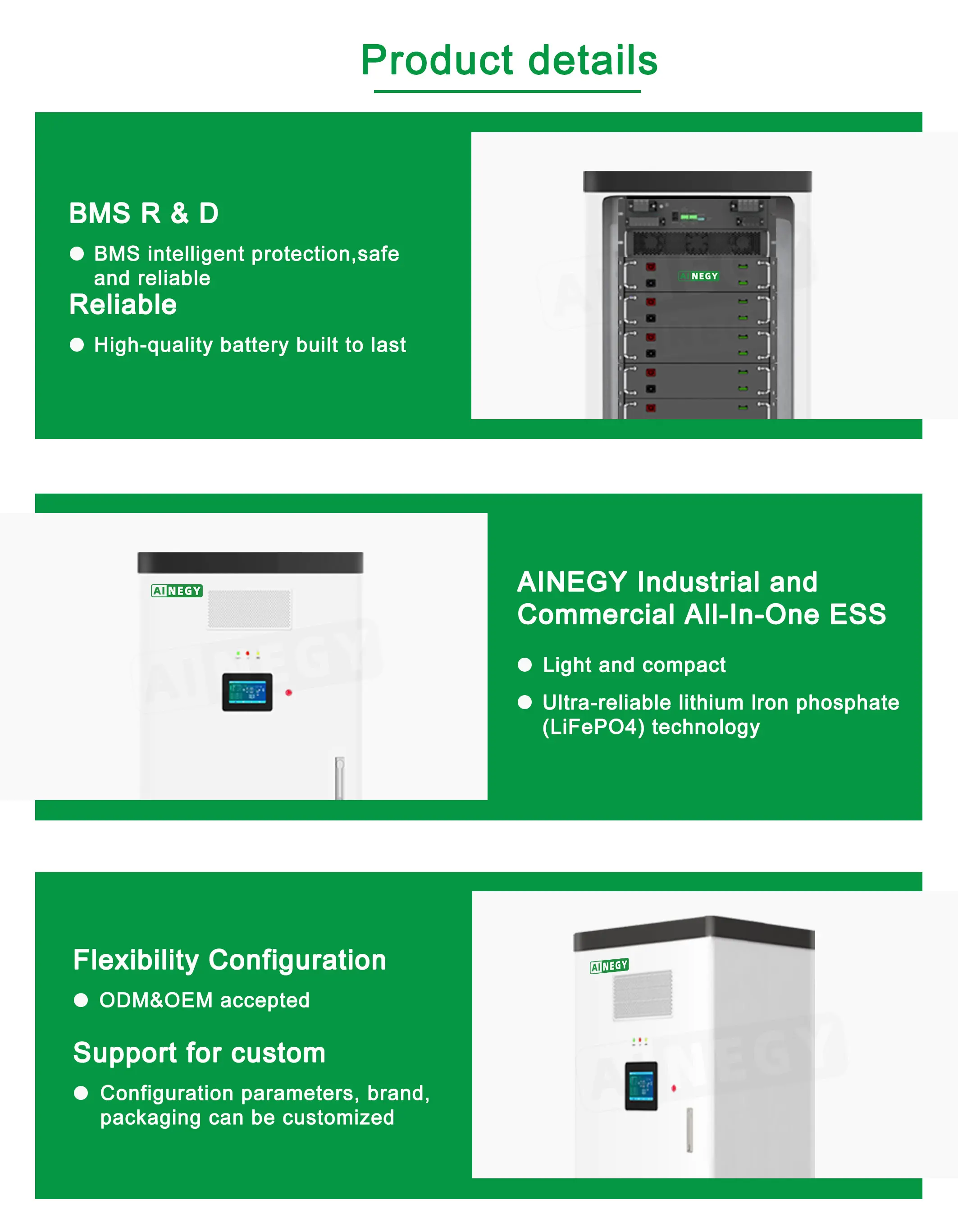 AINEGY All-in-One ESS Products 50kwh+30kw for Commercial Energy Storage