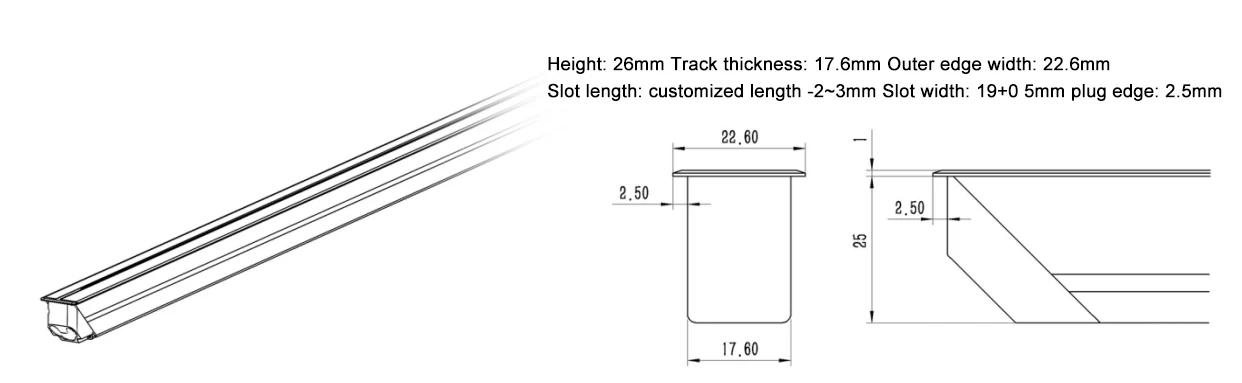 Sliding Hidden Intabletop Power Desk Track with Outlets