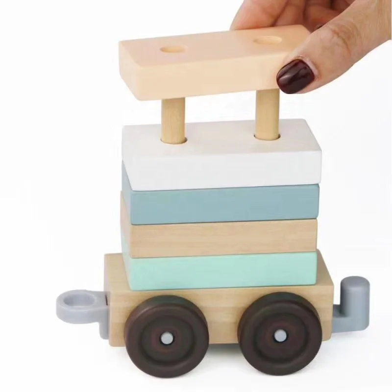 Kid Wooden Train Stacking Toy Montessori Toddler Early Educational ...
