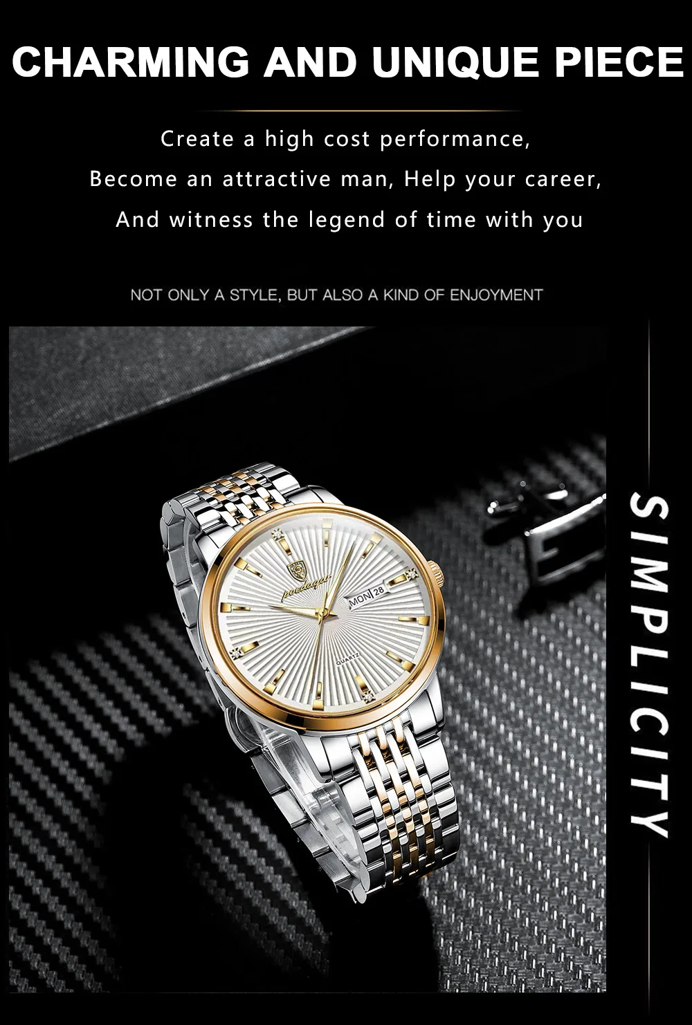 POEDAGAR Men's Watch - Ultra Thin Waterproof Quartz