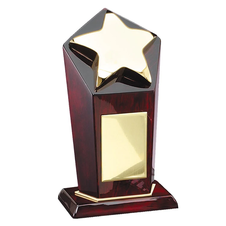 blank wooden trophy shield with gold metal star Unique Recognition ...