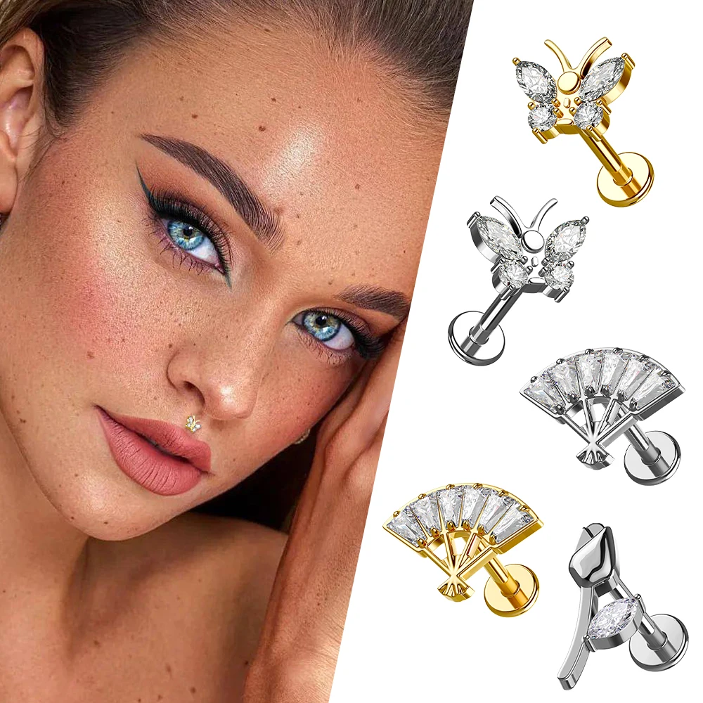 Toposh ASTM F136 G23 Zircon Butterfly Flowers Rock Threadless Push in ...