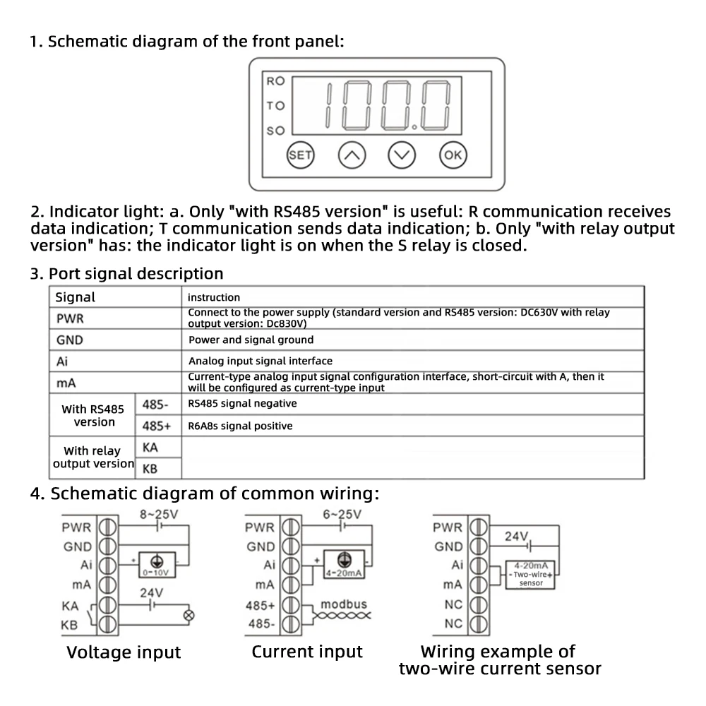 Analog Input Display Meter - 0-10V, 0-20ma, 2-10V, 4-20ma