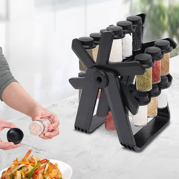 360 Rotating Spice Rack Kitchen Organizer With 18 Glass Jars Seasoning ...