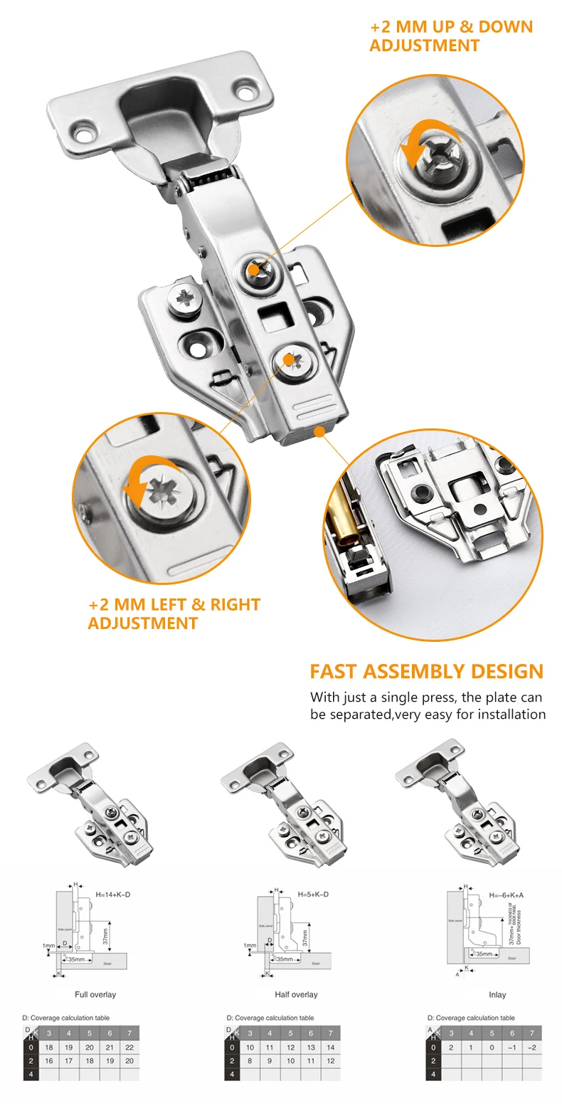 DONGGANG 3D Adjustable Fast Installation Soft Close Hinges