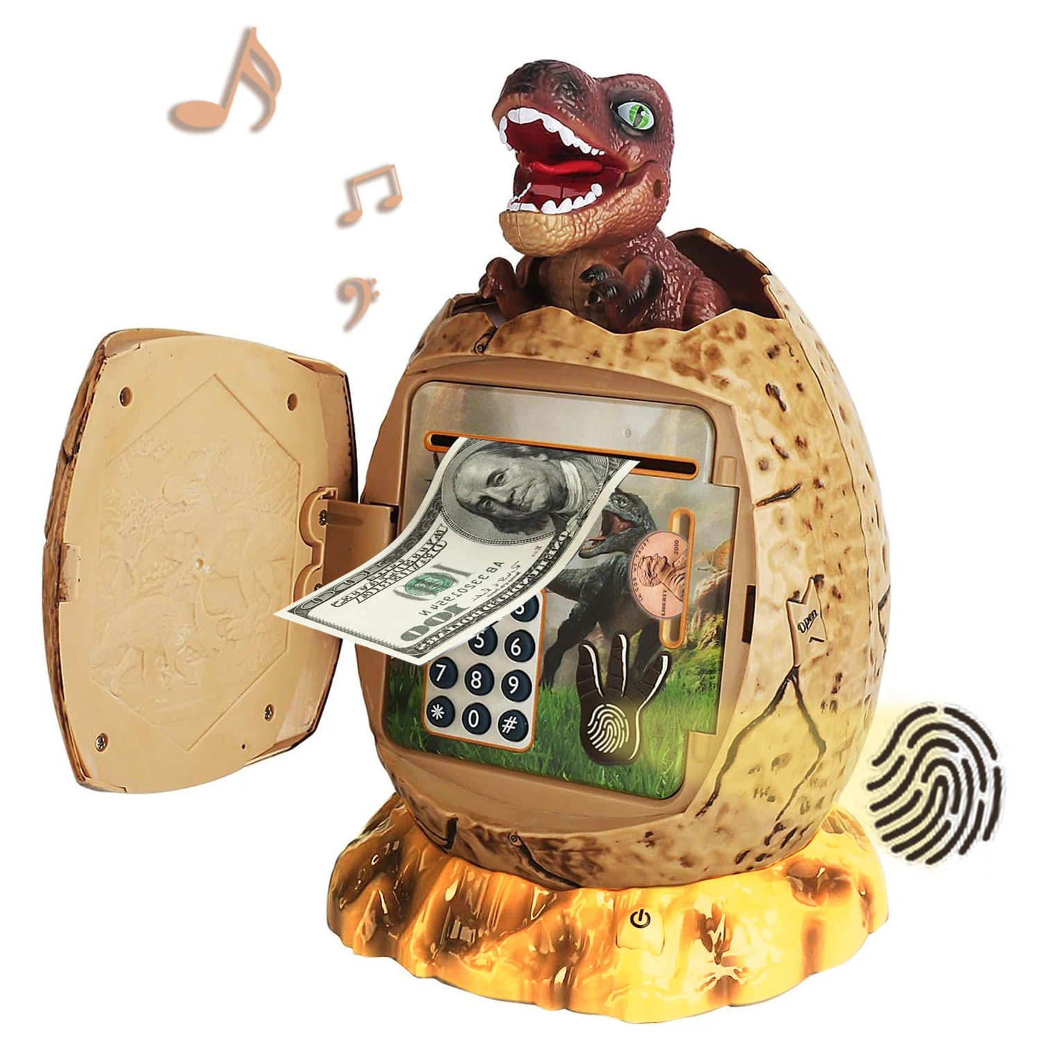 Electronic Atm Piggy Bank Toys Fingerprint Password Lock Kids Dinosaur ...