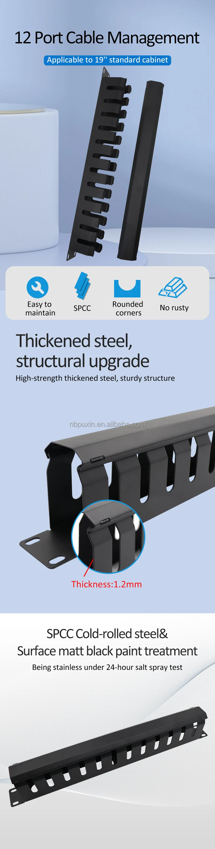 Factory Price 12 Port 19 Inch Metal 1u Cable Manager With Cover Metal ...