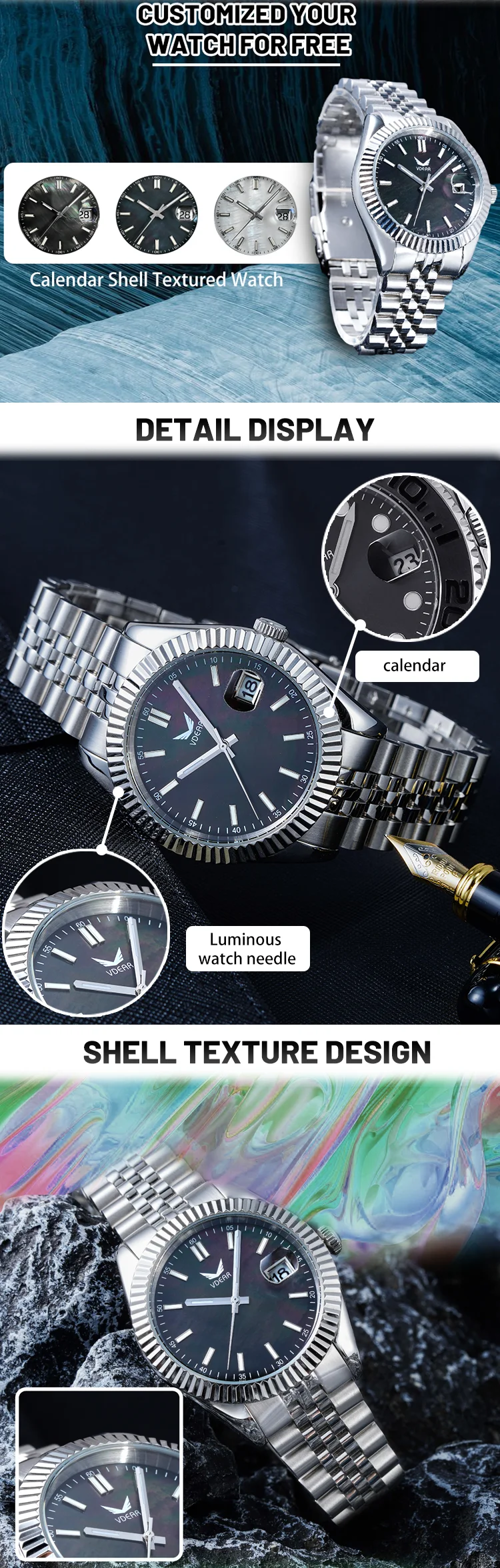 2022 Metal Design Reloj De Lujo Hombre Luminous Waterproof Fluorescent ...