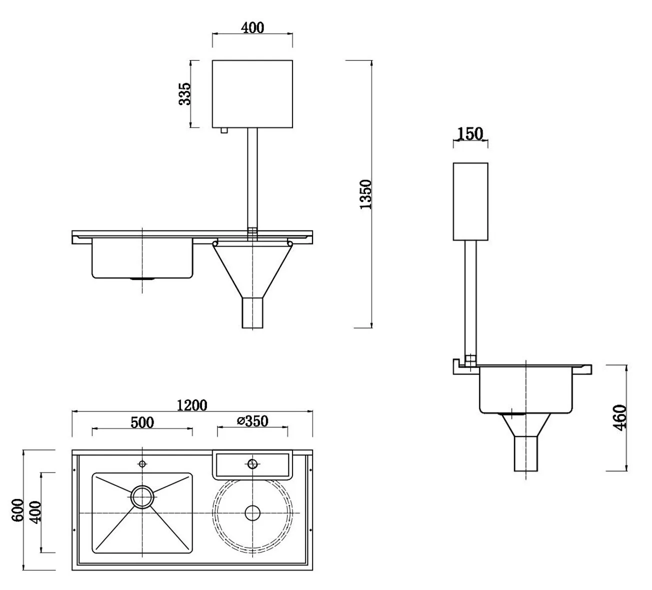 Wall Hung Sluice Sink - Stainless Steel Hospital Wash Basin
