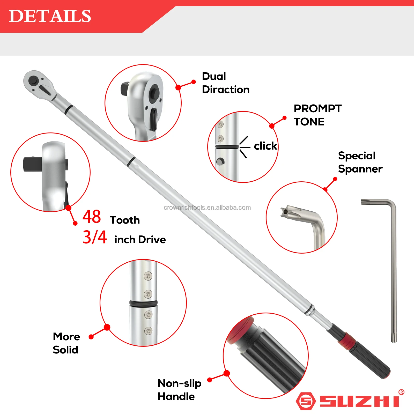 3/4 Torque Wrench - Heavy Duty, Dual Range Scales 100-600 Ft Lb