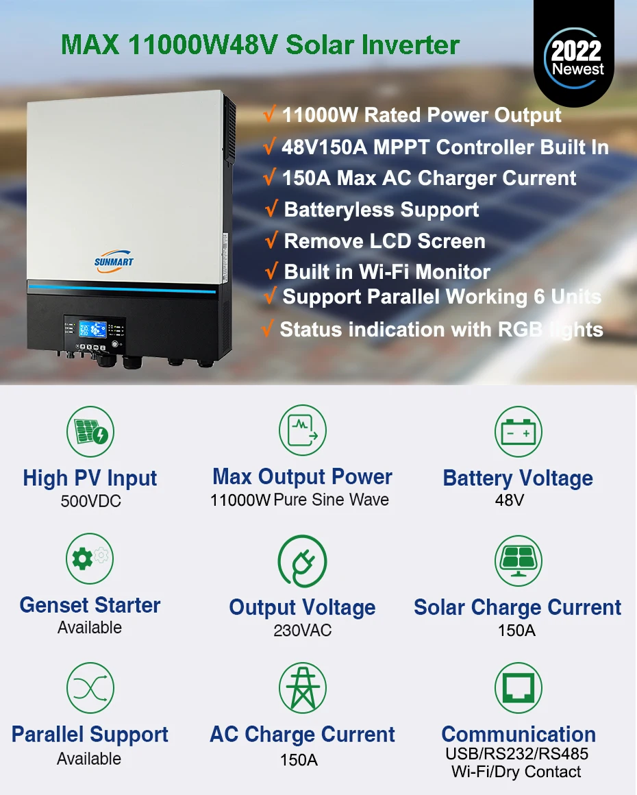 MAX 11KW Solar Panel Inverter with Two MPPT48V150A Can Without Battery ...
