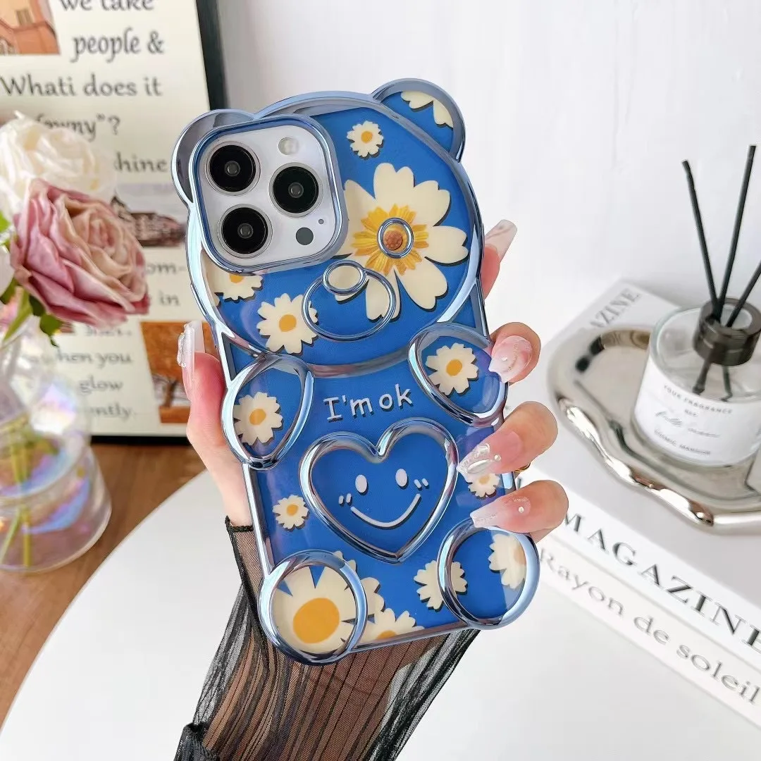 Cartoon Colorful Bear Edge Electroplate Transparent Tpu Mobile Phone ...