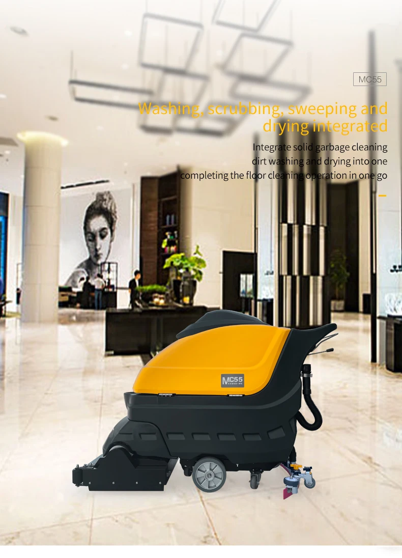 Electric Walk-Behind Floor Scrubber Sweeper Machine Double Roller Brush ...