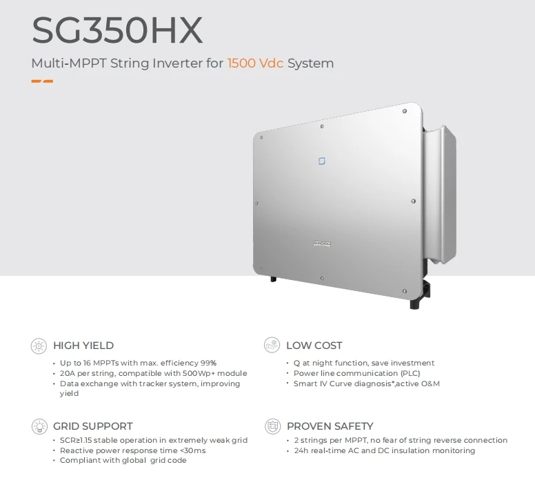 Sungrow SG350HX 100kW Multi-MPPT Three Phase Inverter for 1500 Vdc On ...