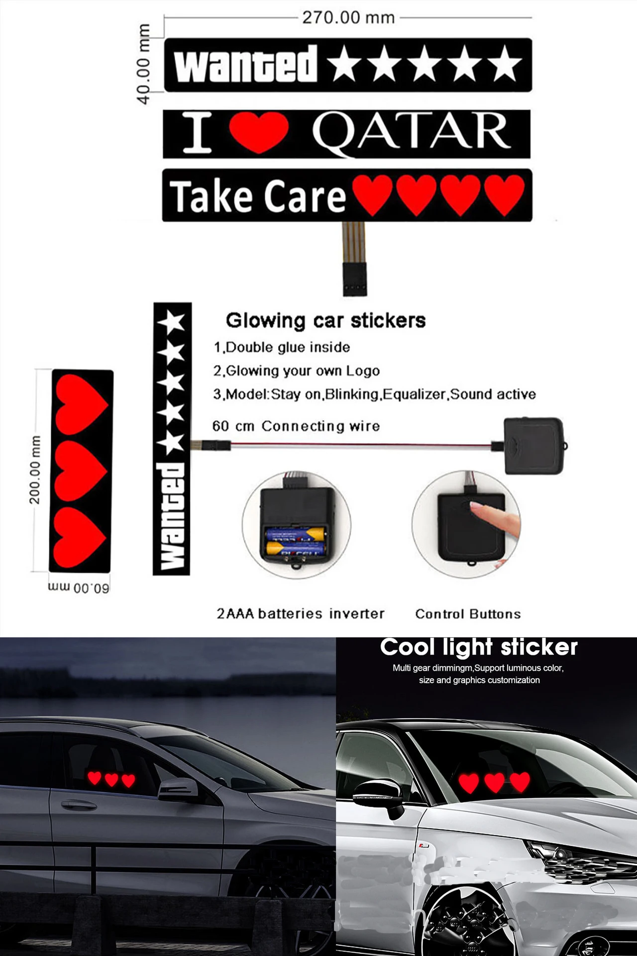 Wholesale Custom Glow Dark Panel Up Led Card Windshield Window Wanted ...