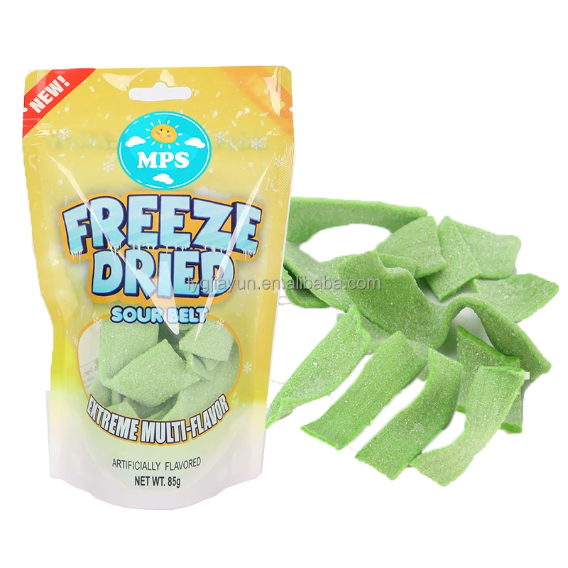 Freeze Dried Sour Belt Extreme Multi Flavor Artificially Flavored Gummy ...
