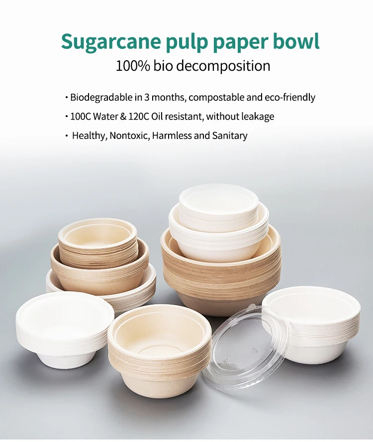 Jijid 680ml Biodegradable Packaging Food Soup Bowl With Lid Eco ...