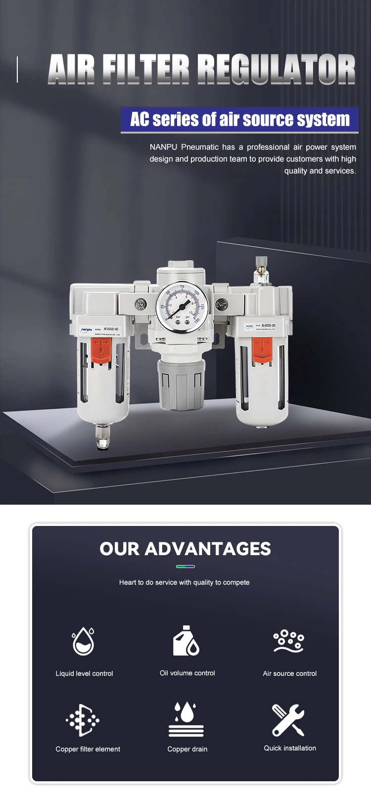 NANPU SMC AC2000 AC3000 AC4000 AC5000 Manual Drain Aluminium Oil and ...