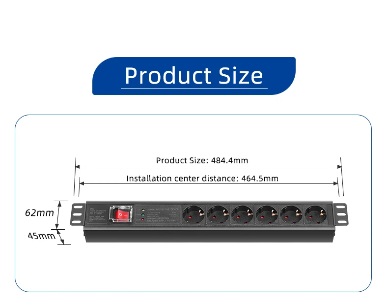 Network Cabinet Power Distributor 6 Ways Schuko Type Outlets Pdu Socket ...