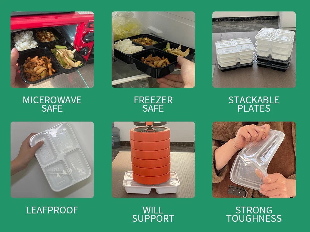 Black Rectangular Meal Microwavable To Go Takeaway Disposable 1 3 4 5 ...