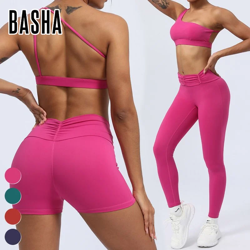 Wholesale Custom Workout Wear One Shoulder Sport Bra Pleated Waist