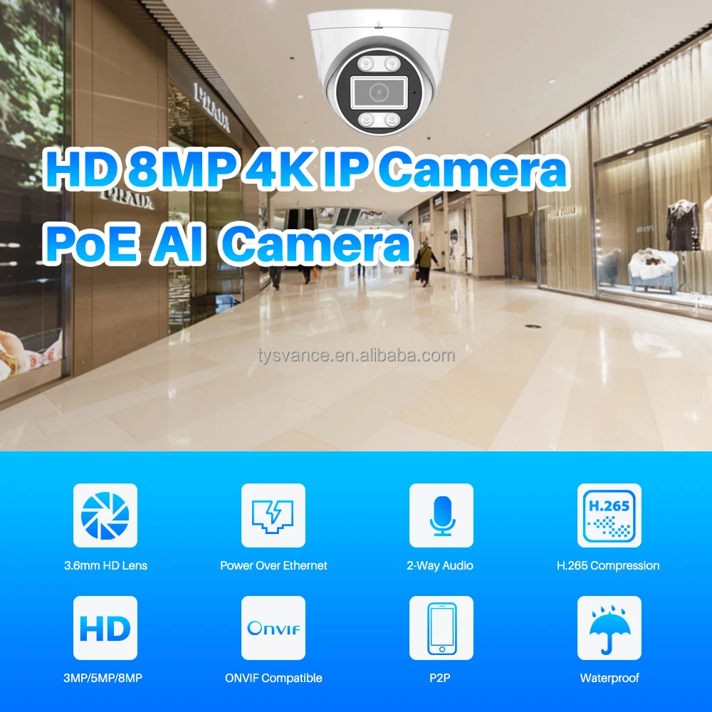 4k 8mp Ai Face Detection Outdoor Indoor Poe Ip Dome Network Camera With Audio - Buy 4k Ultra Hd ...