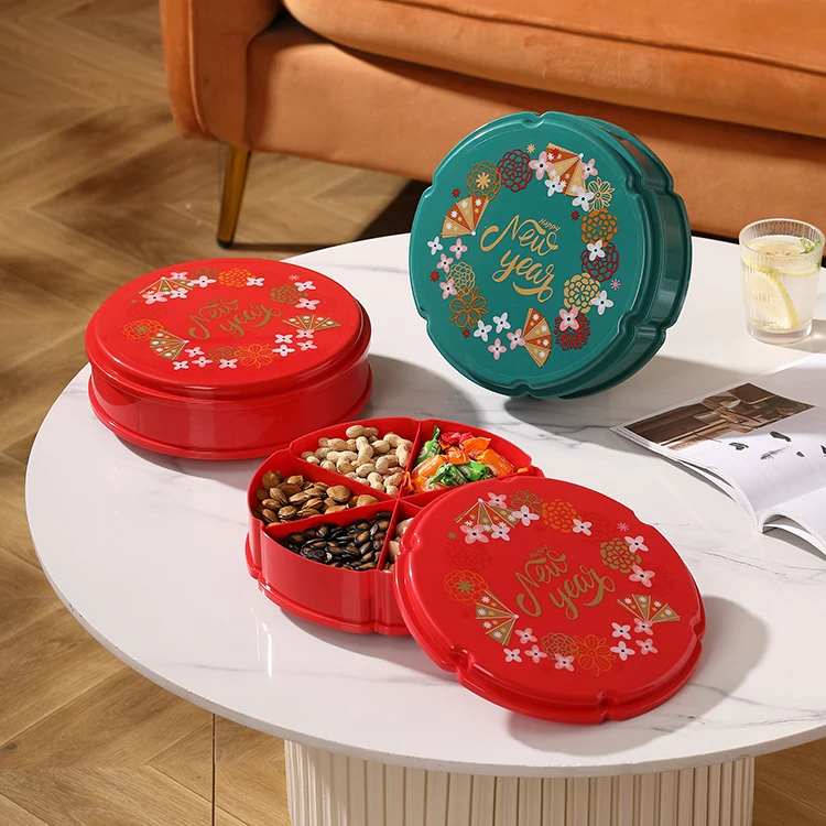 Customized Chinese New Year Rotating Base Candy Box Plastic Nuts And ...