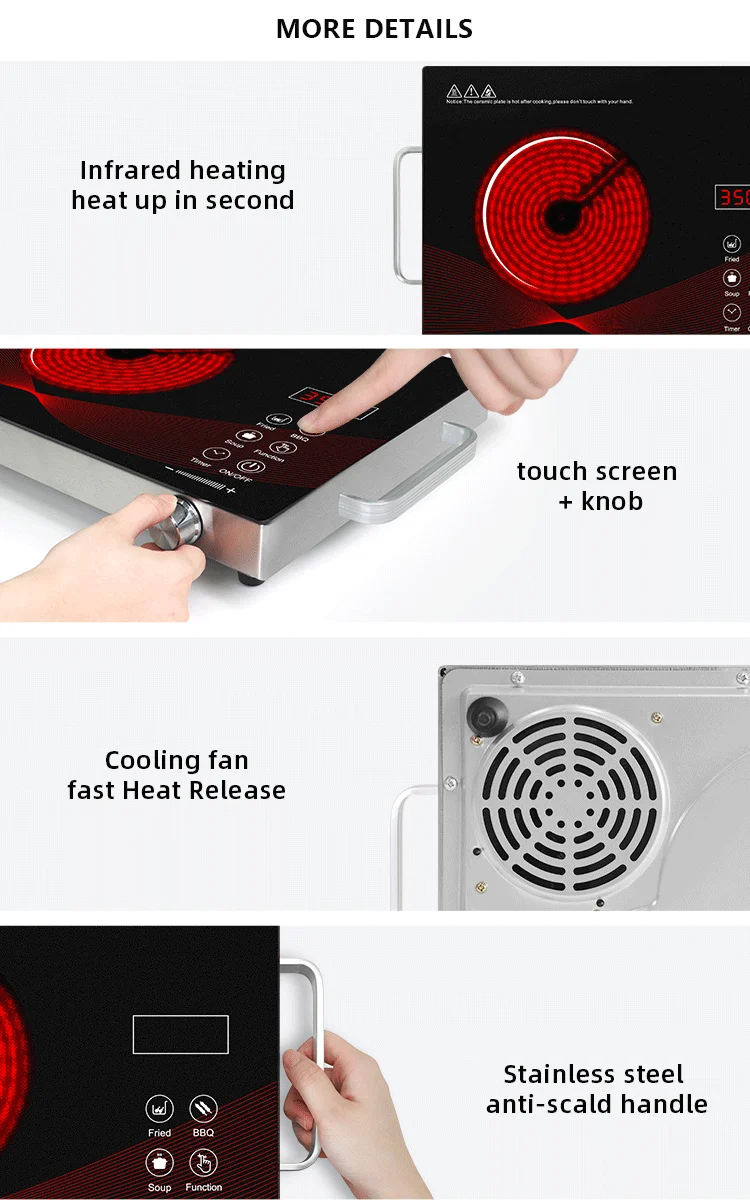 Black Polish Glass Ceramic Cooker - 2000W Infrared Hot Plate