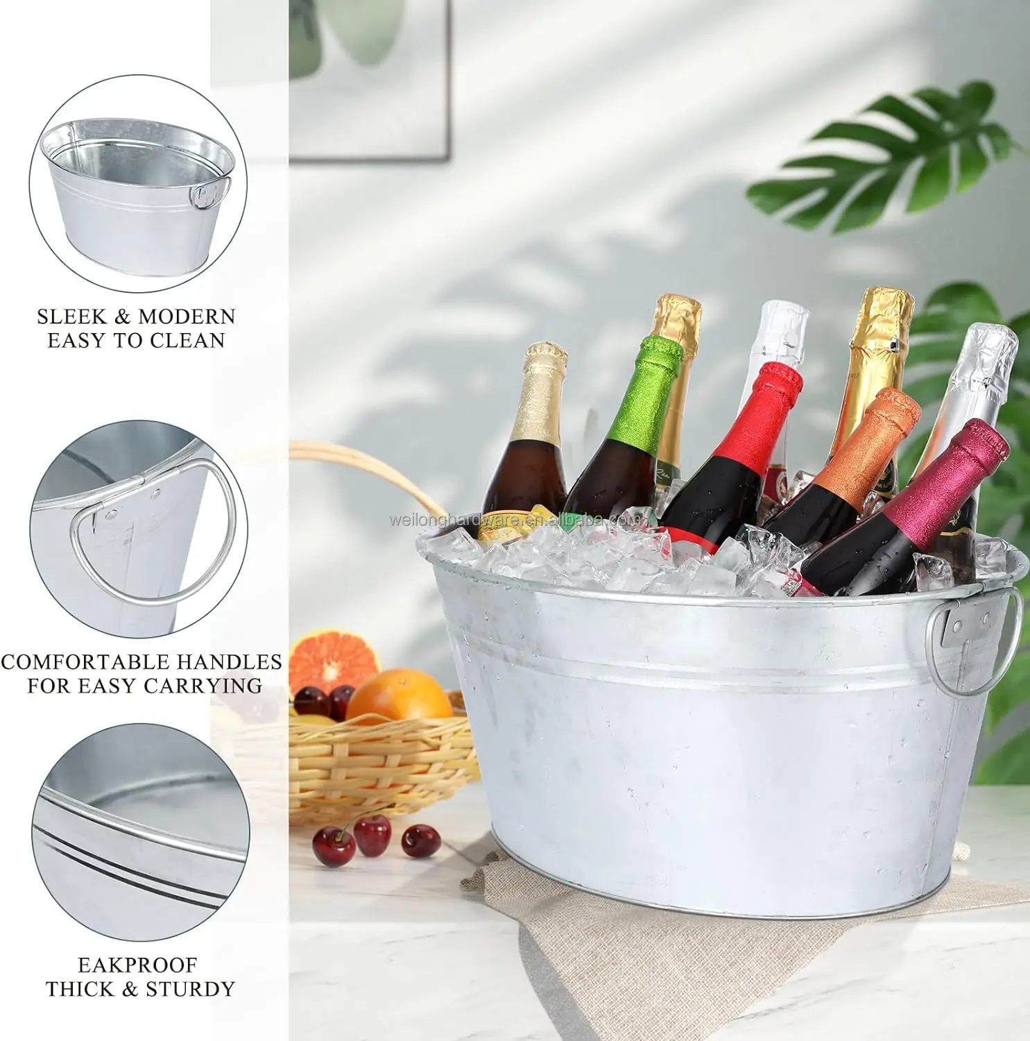 Galvanized Tin Bucket Beer Wine Ice Cooler Bucket Metal champagne Ice ...