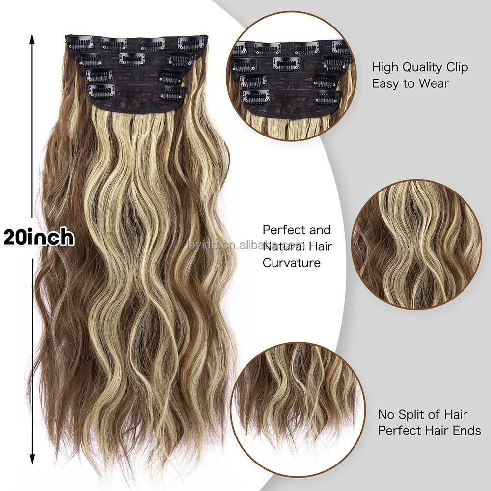 Alileader 11 Clips In Long Wavy Synthetic Hair Piece 4pcs/pack Straight ...