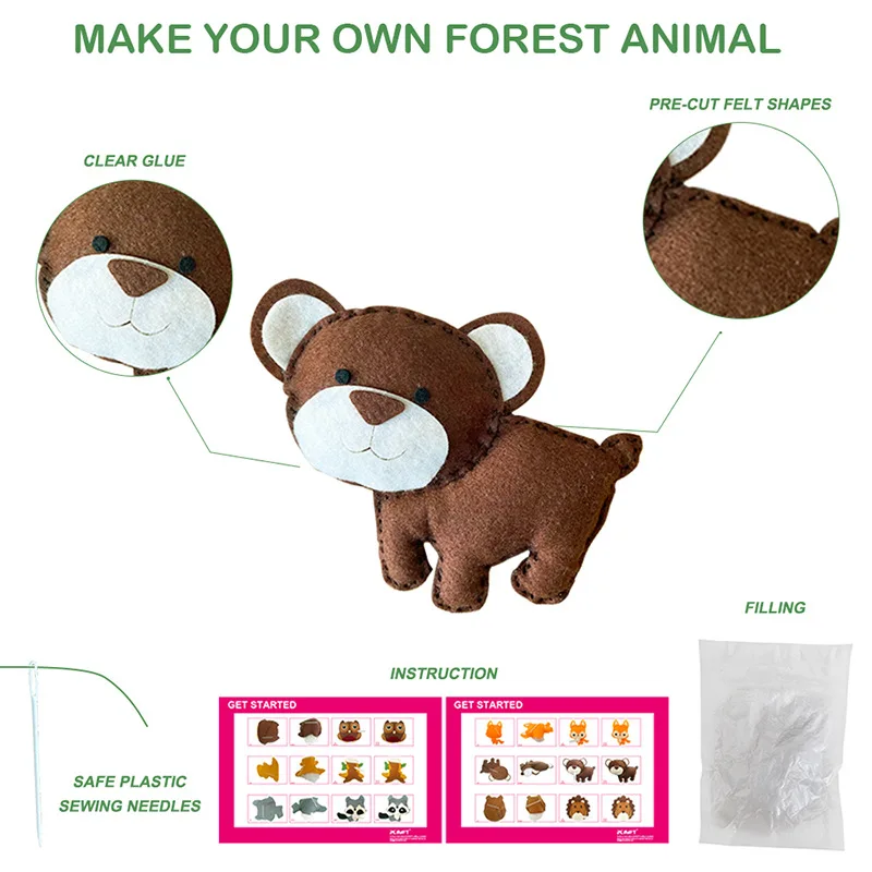 Custom Animals Craft Kit Forest Creatures Diy Sewing Felt Plush Animals ...
